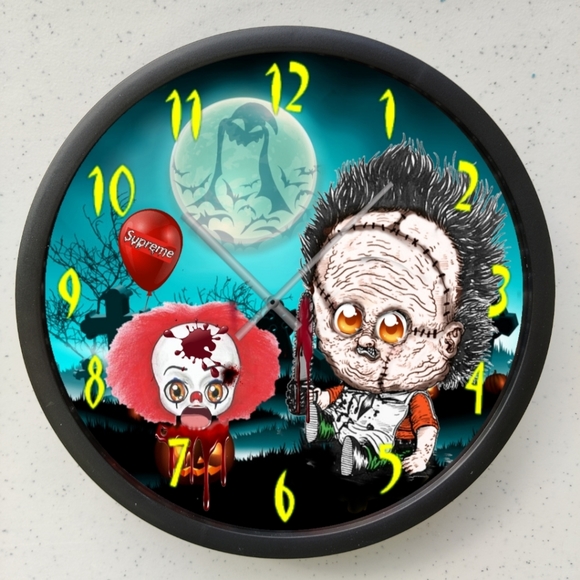 unknown | Wall Decor | Leather Face Meets It Clown Clock | Poshmark